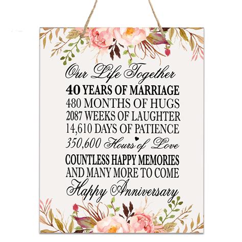 Buy Lifesong Milestones Floral 40th Anniversary Plaque 40 Years Of