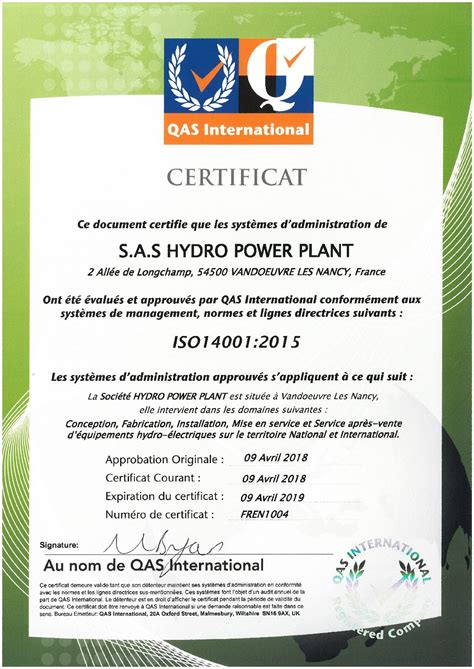 Hpp Certificat Iso 14001 2015 Hydreo