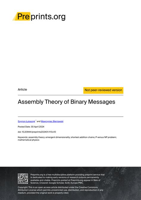 Pdf Assembly Theory Of Binary Messages