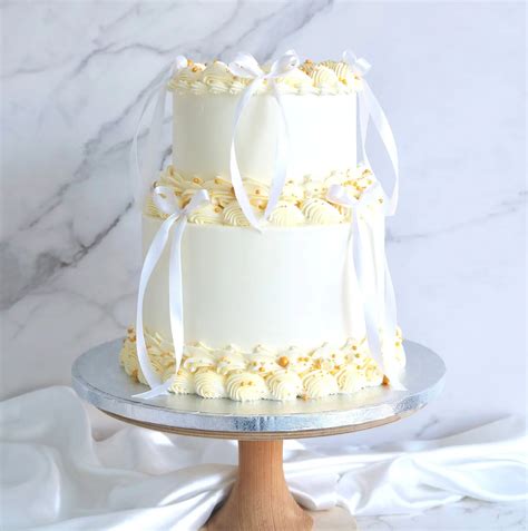 Wedding Cake With Gold Ribbon