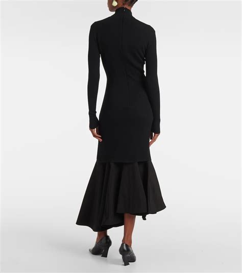 블랙 러플 미디 드레스 Bottega Veneta Mytheresa