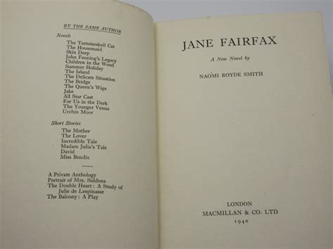 Jane Fairfax By Naomi Royde Smith [jane Austen] Very Good Plus 1940