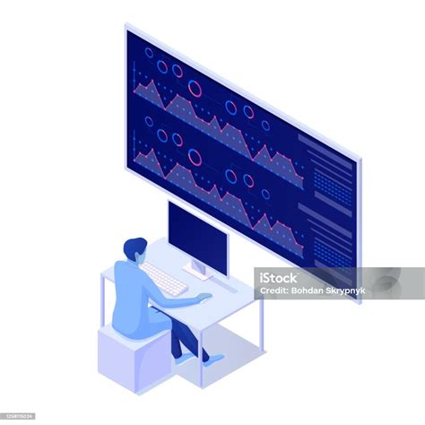 코로노바이러스 등대 개념에 대한 Dna 정보의 분석 과학자 캐릭터 테스트 인포그래픽으로 더 큰 모니터에서 질병의 그래픽을 테스트합니다 Dna에 대한 스톡 벡터 아트 및 기타