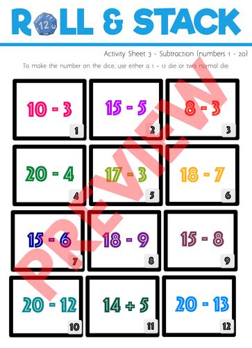 Roll And Stack Basic Subtraction Number Recognition Game Teaching