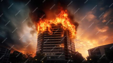 Un Edificio Alto Con Llamas Y Humo Saliendo De Sus Ventanas Enfatizando