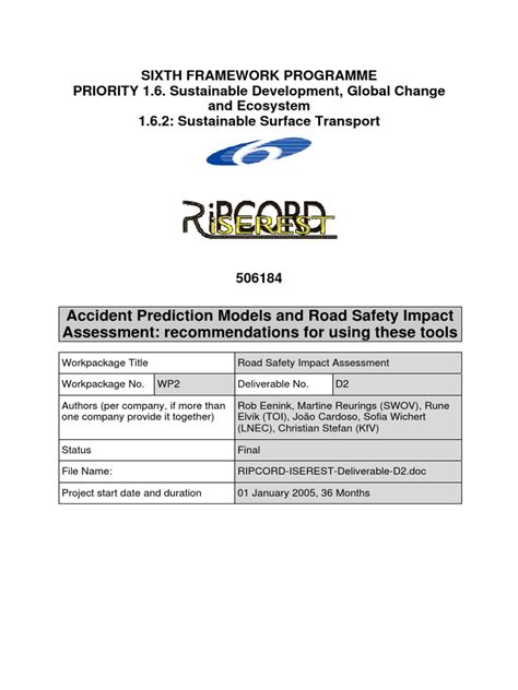 Accident Prediction Models And Road Safety Impact Assessment