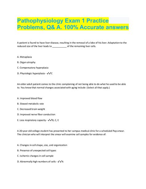 Pathophysiology Exam 1 Practice Problems Qand A 100 Accurate Answers