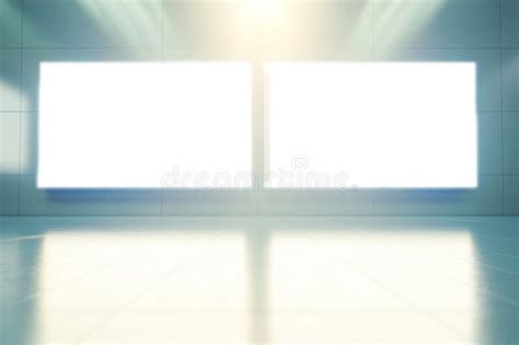 An Industrial Gallery Hall With Two Blank White Bright Partitions For Advertising Posters Or