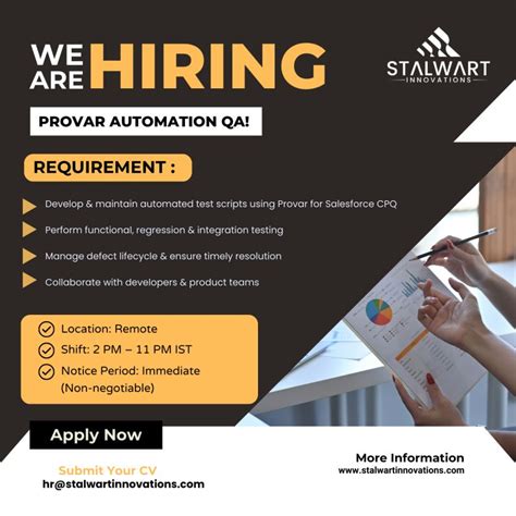 Hiring Provarqa Automationtesting Salesforcecpq Qajobs Remotejobs… Stalwart Innovations