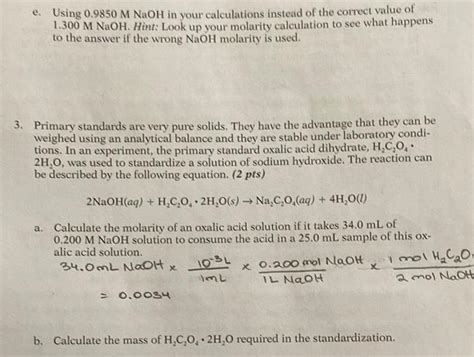 [answered] E Using 0 9850 M Naoh In Your Calculations Instead Of The Kunduz