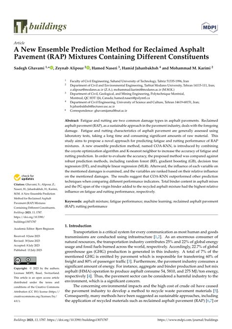 Pdf A New Ensemble Prediction Method For Reclaimed Asphalt Pavement Rap Mixtures Containing