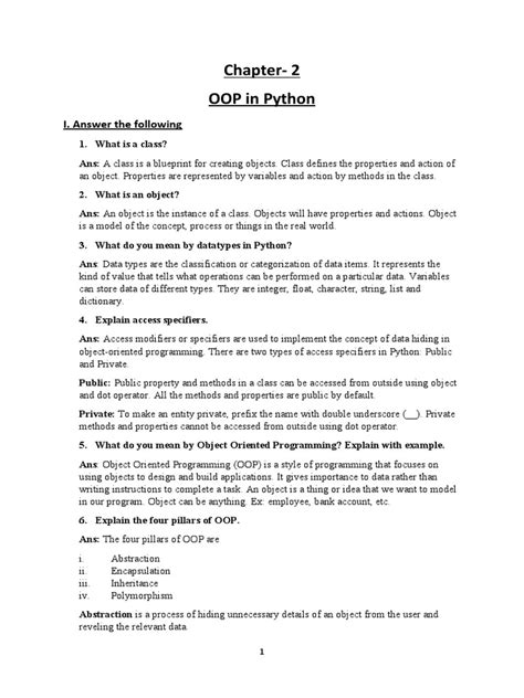 Chapter 2 Oop In Python I Answer The Following Pdf Object Oriented Programming Method