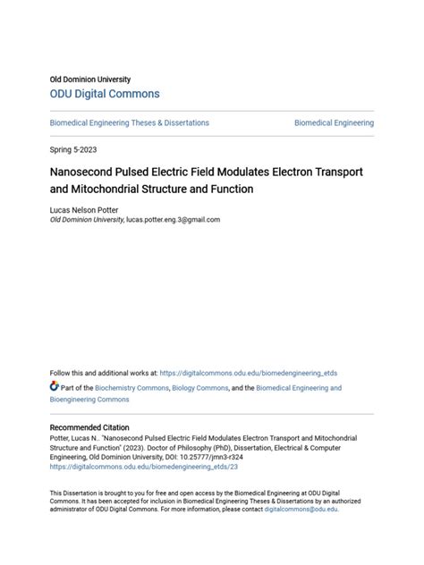 Nanosecond Pulsed Electric Field Modulates Electron Transport And Pdf