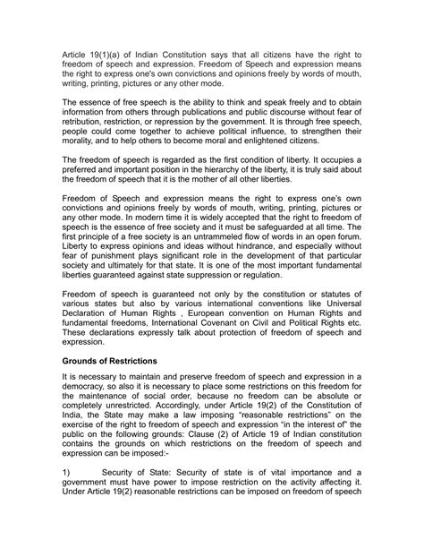Right To Freedom Of Speech In Indian Constitution