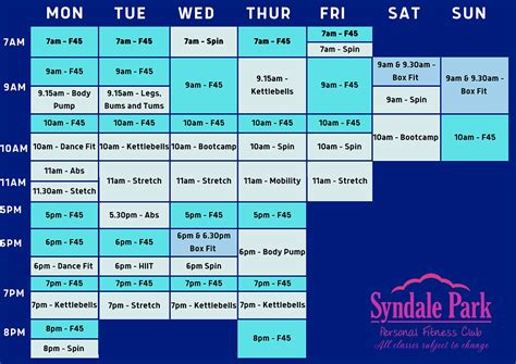 Classes Syndale Park Personal Fitness Club