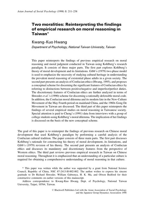 Pdf Two Moralities Reinterpreting The Findings Of Empirical Research