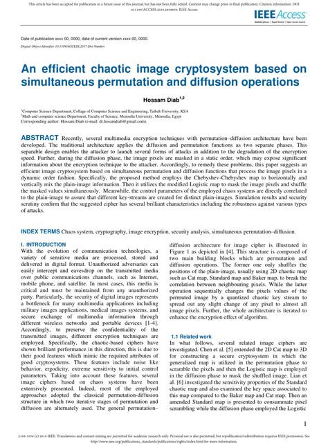 pdf an efficient chaotic image cryptosystem based on simultaneous