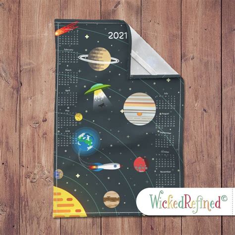 Retro Outer Space Calendar Tea Towel Space Fabric Fabric Decor