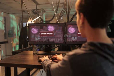 Hacker Breaking Into Computer System Hacking Bank Account Stock Image