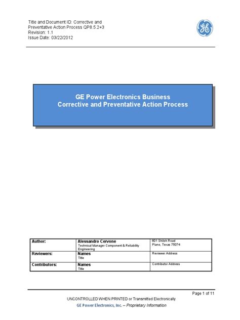 Corrective And Preventative Action Process Pdf Business Leadership