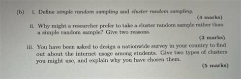 Solved B I Define Simple Random Sampling And Cluster