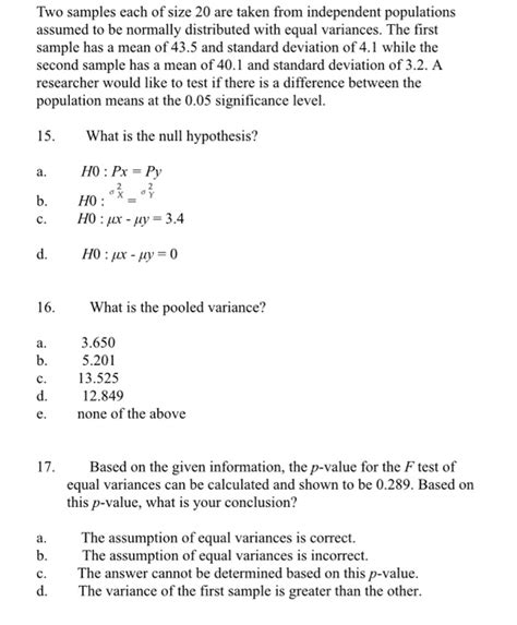 Solved Two Samples Each Of Size 20 Are Taken From Chegg Com