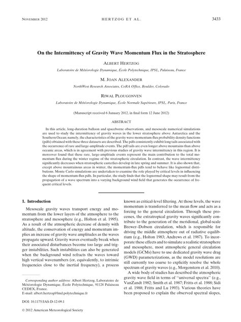 Pdf On The Intermittency Of Gravity Wave Momentum Flux In The Stratosphere