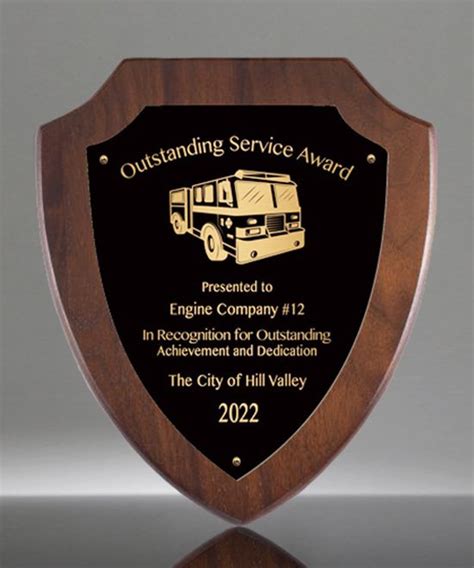 Walnut Shield Plaque With Black Engraving Plate Edco Awards