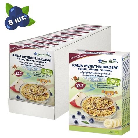 Каша мультизлаковая Fleur Alpine, с бананом, яблоком и черникой, с ...