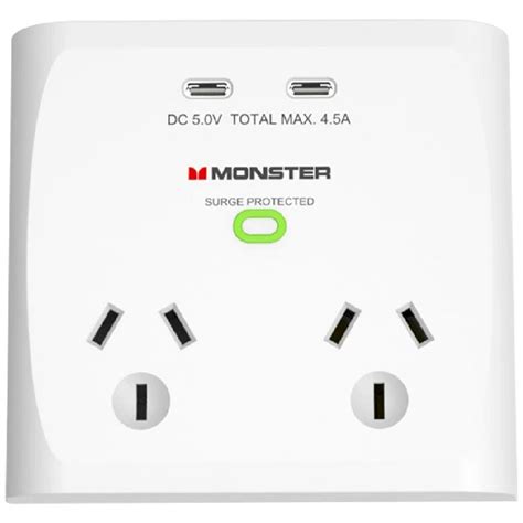 Monster 2 Socket Usb Surge Protector White Officeworks