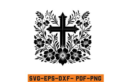 Floral Faith Cross Silhouette Vector Svg Graphic By Craftabledesign