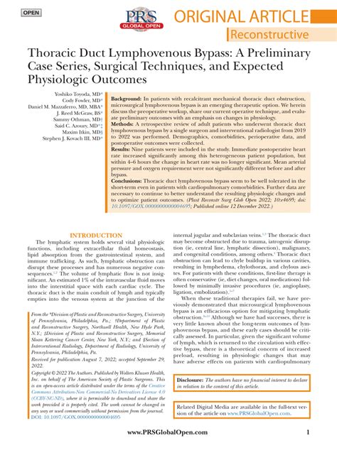 Pdf Thoracic Duct Lymphovenous Bypass A Preliminary Case Series