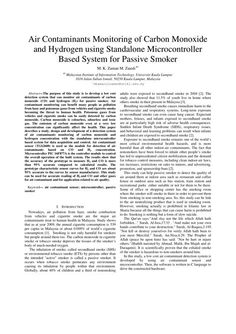 Pdf Air Contaminants Monitoring Of Carbon Monoxide And Hydrogen Using