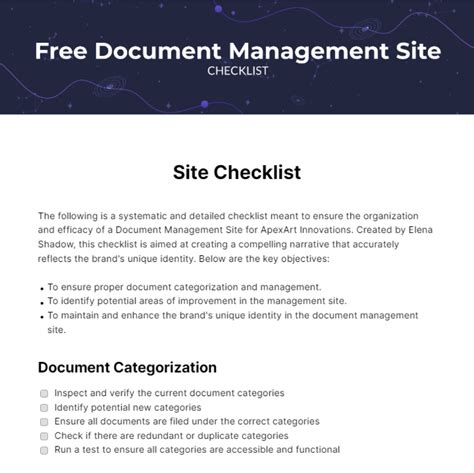 Document Management Site Checklist Edit Online And Download Example