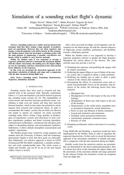 Pdf Simulation Of A Sounding Rocket Flights Dynamic