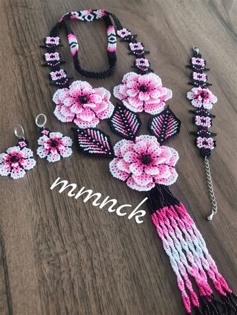 Pink And Black Beaded Jewelry With Name Nannace