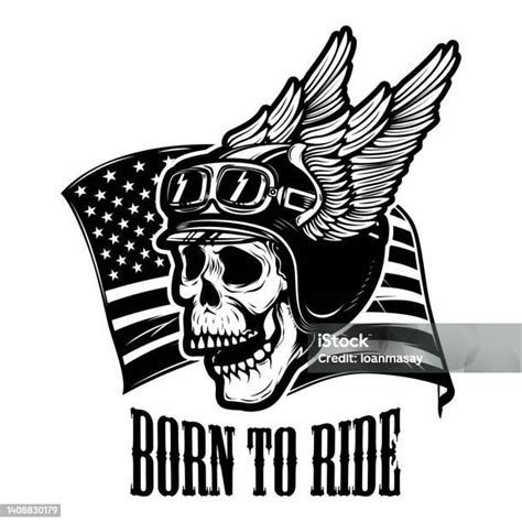 미국 국기 배경에 레이서 두개골 바이커 두개골 포스터 카드 배너 기호에 대한 디자인 요소 벡터 일러스트 레이 션 고풍스런에 대한 스톡 벡터 아트 및 기타 이미지 Istock
