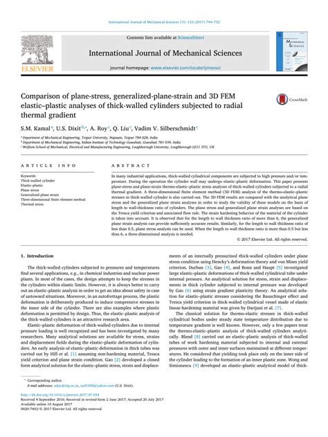 Pdf Comparison Of Plane Stress Generalized Plane Strain And 3d Fem