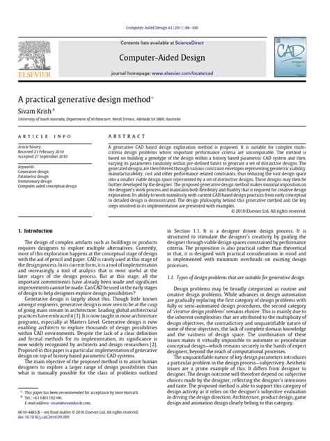 A Practical Generative Design Method 2011 Computer Aided Design Pdf