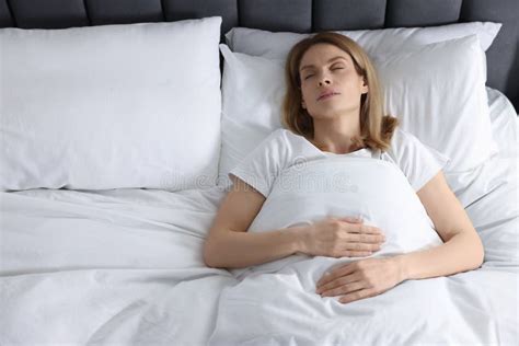 Woman Snoring While Sleeping In Bed At Home Stock Image Image Of