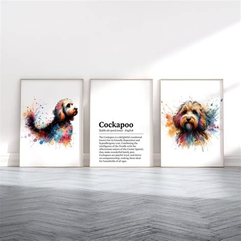 Cockapoo Dog Prints Set Of 3 Posters Watercolour Definition Wall