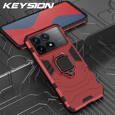 KEYSION Shockproof Armor Case For Xiaomi POCO F Pro Soft Silicone PC Metal Ring Stand Phone