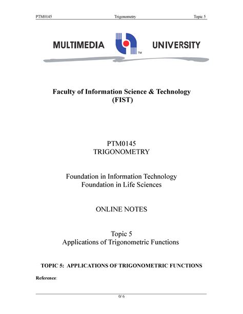 Topic Applications Of Trigonometric Functions Faculty Of Information Science Studocu