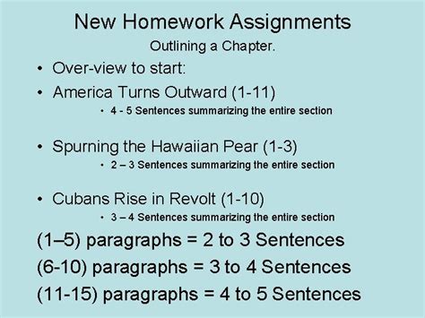 New Homework Assignments Outlining A Chapter Overview To