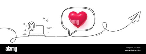 Computer Fingerprint Line Icon Finger Print Scan Sign Continuous Line With Plane Vector Stock