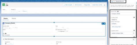 field update viewing and updating related record when creating a task