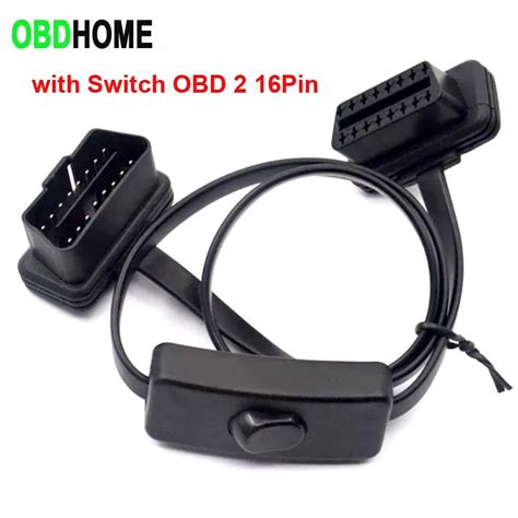 Obdii 스위치가 있는 납작한 얇은 국수 Obd 인터페이스 암 수 Elm327 진단 연장 케이블 스캐너 커넥터 2 16 핀자동차 진단 케이블and커넥터 Aliexpress