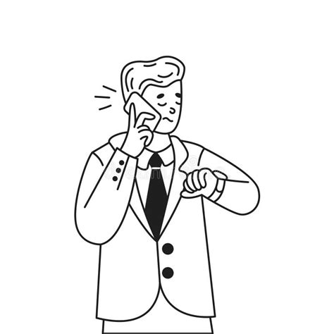 Businessman Talking On Phone And Checking Time On Watch Icon Stock