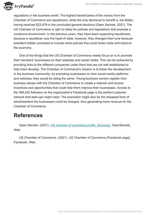 Us Chamber Of Commerce Mission Statement Activity 590 Words Essay Example
