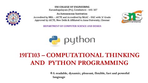 19it103 Computational Thinking And Python Programming Unit I Notes Studocu